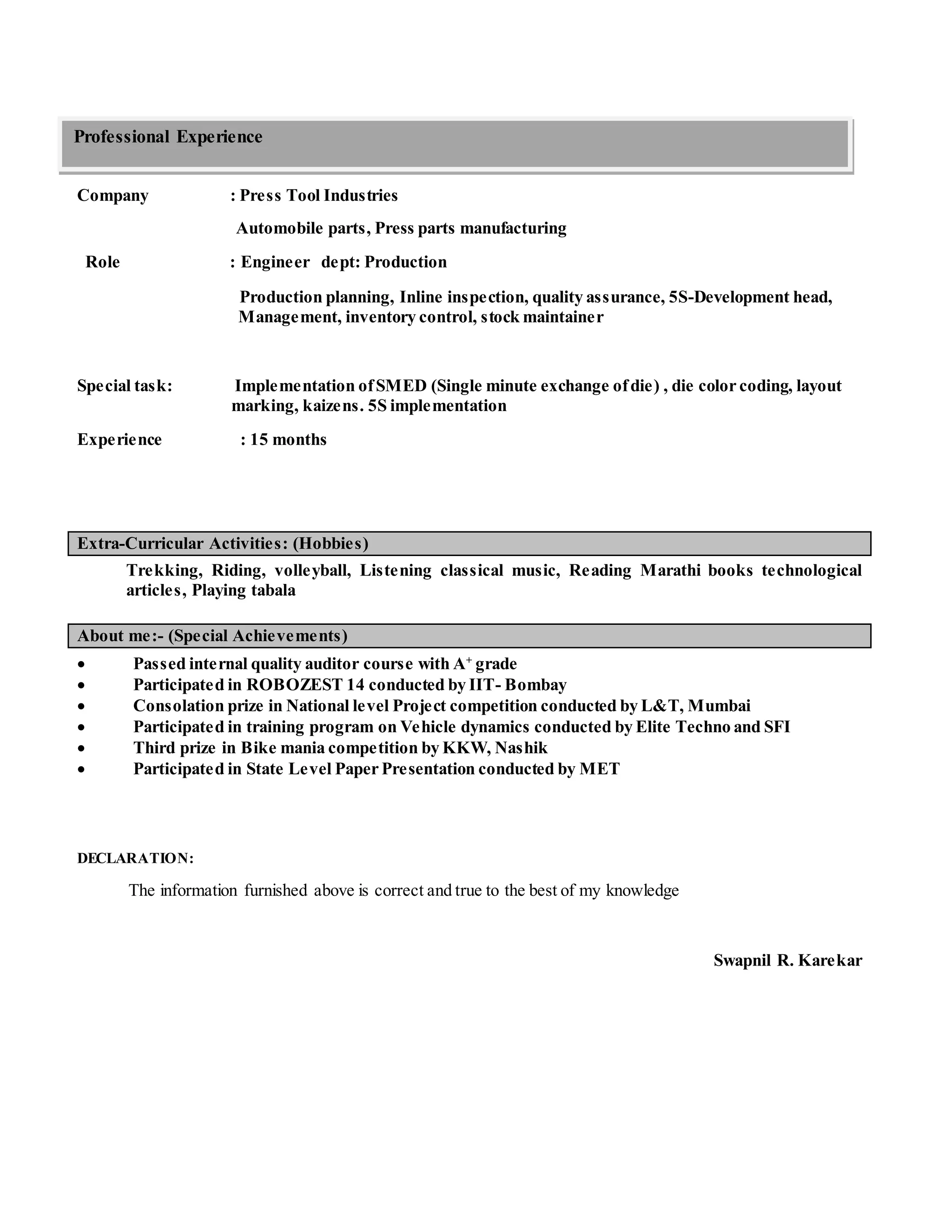 resume swapnil | PDF
