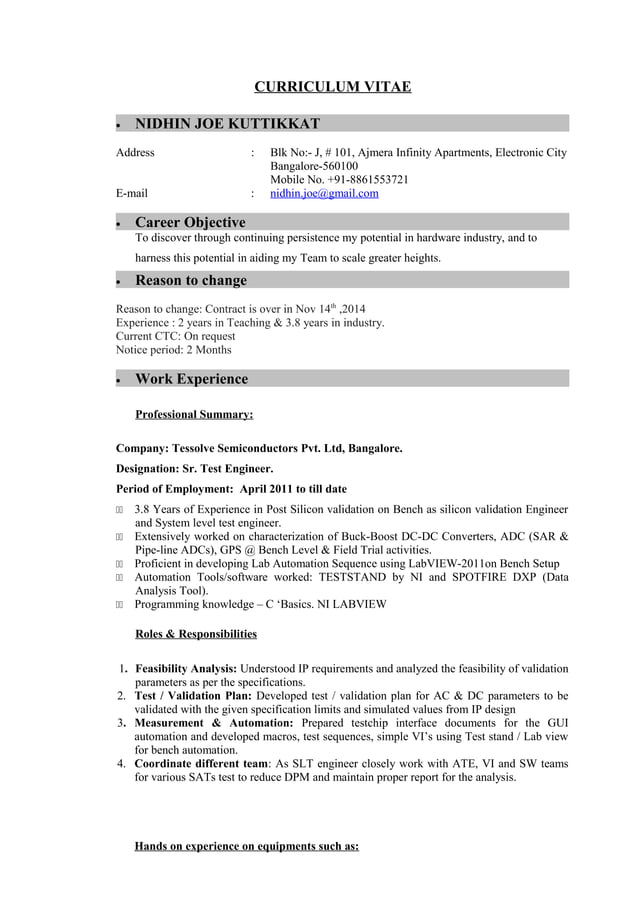 CV-Nidhin | DOC | Computer Software and Applications | Computing