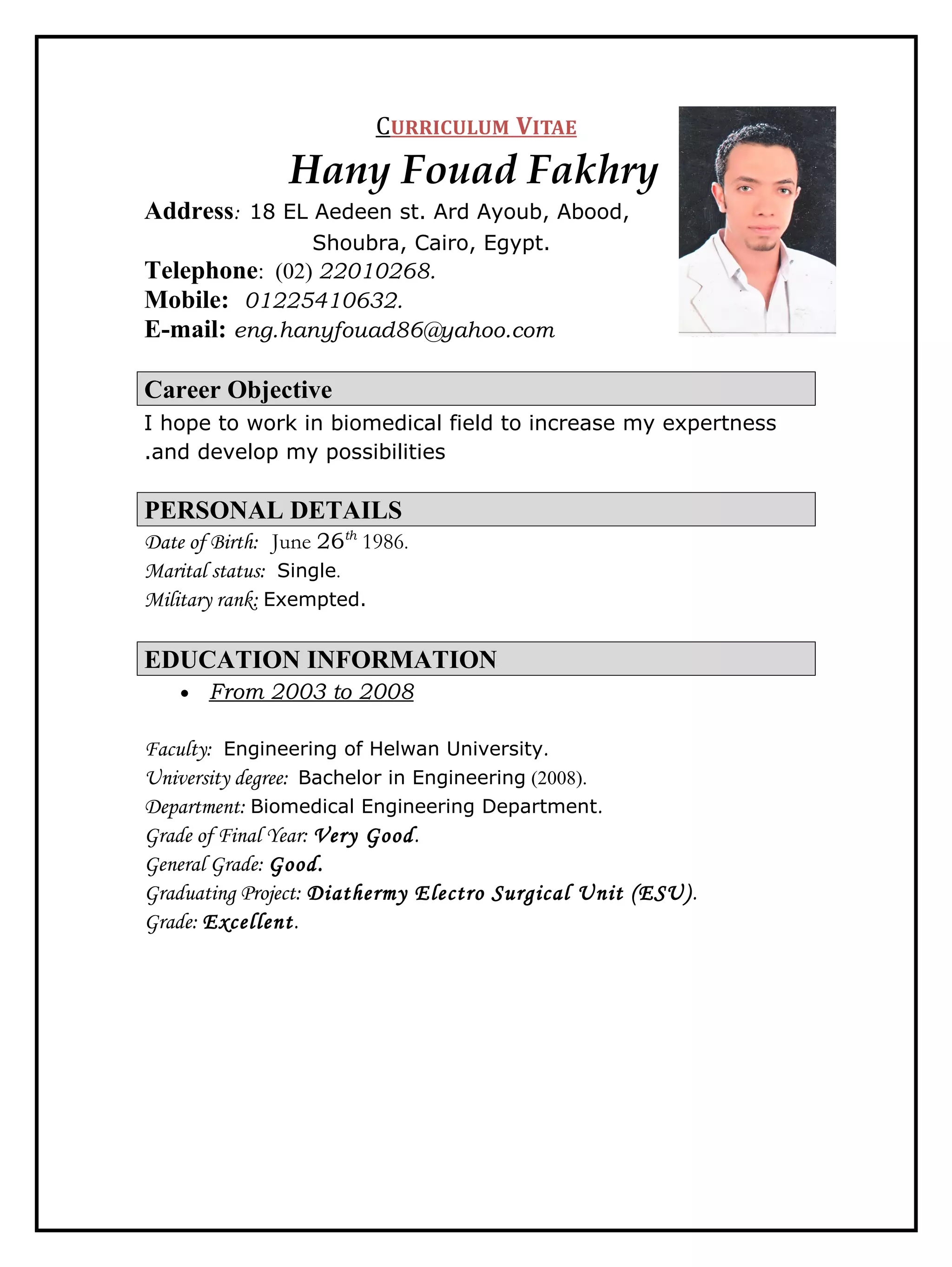 Eng Hany CV 2015 Complete | DOC | Technology & Computing
