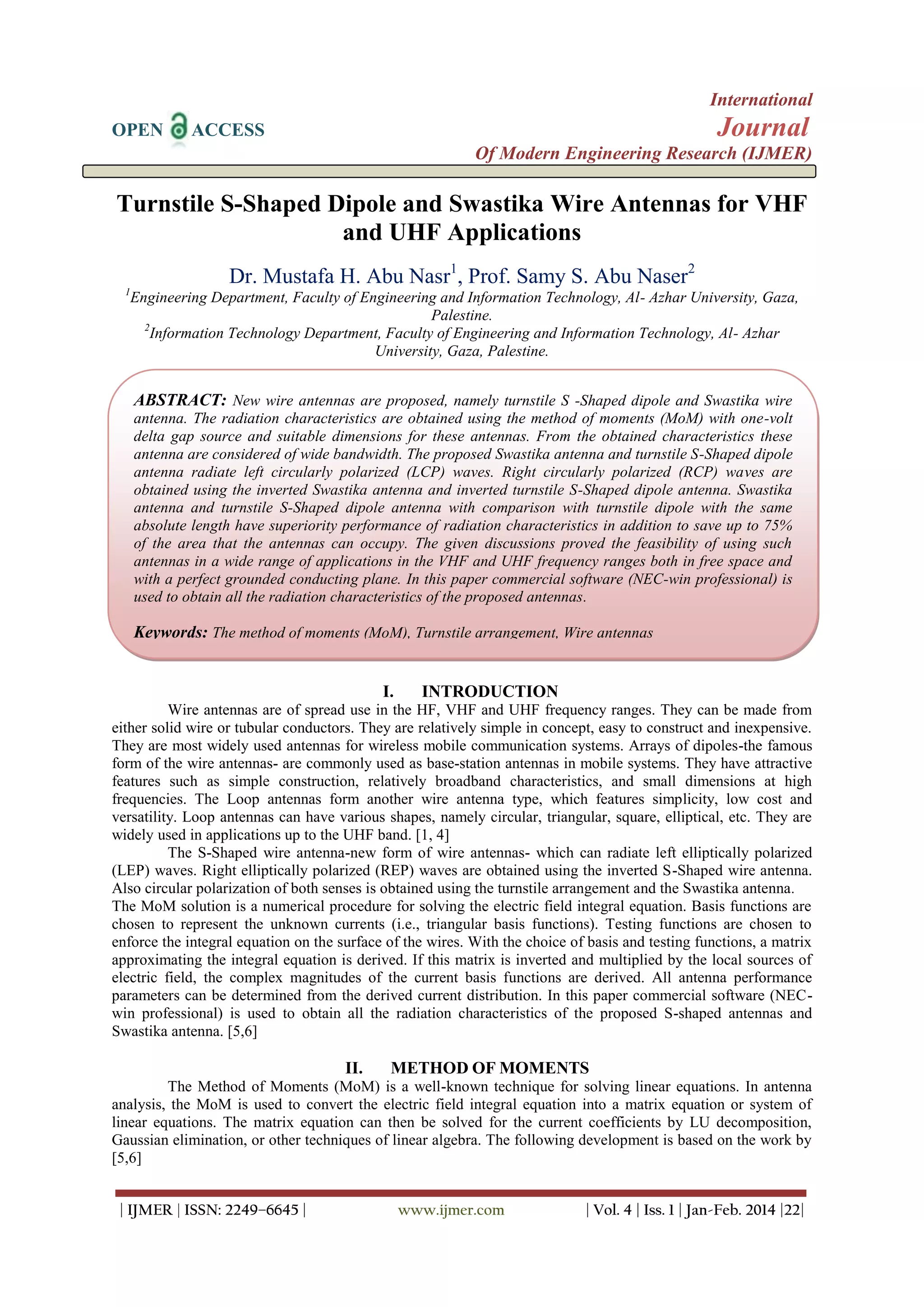 Turnstile S-Shaped Dipole and Swastika Wire Antennas for VHF and UHF ...