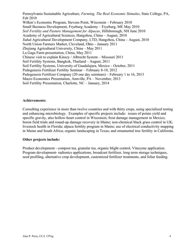Alan P Perry resume 0714 | DOC | Agriculture | Industries