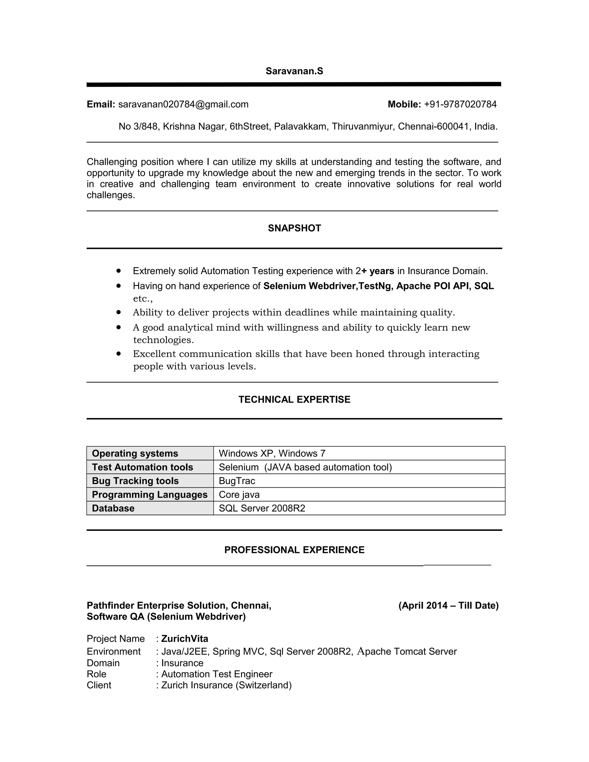 Saravanan_QA_Automation & Manual Testing_2Years-Exp | PDF Saravanan_QA_Automation & Manual Testing_2Years-Exp | PDF