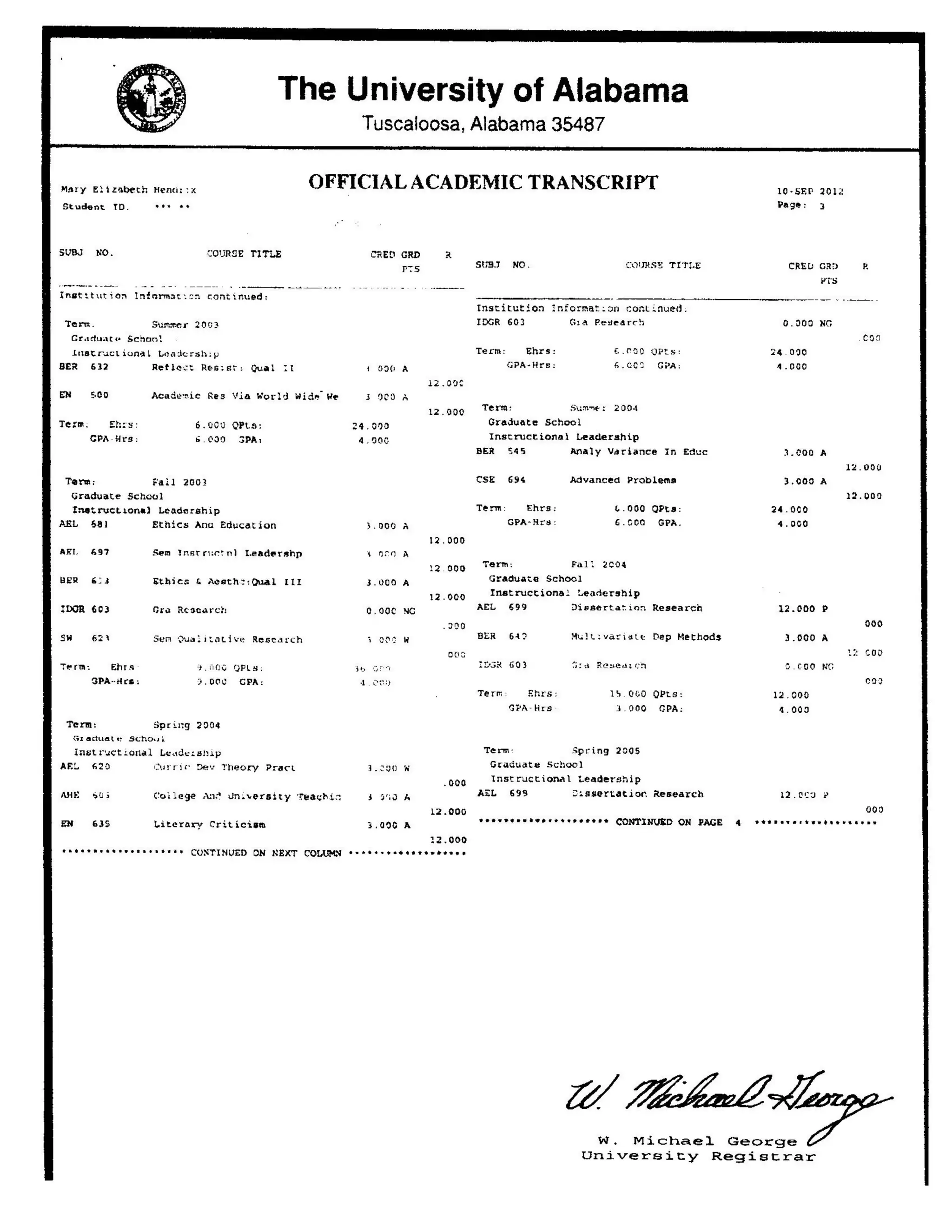 UA PhD and MA Transcripts without SSN | PDF