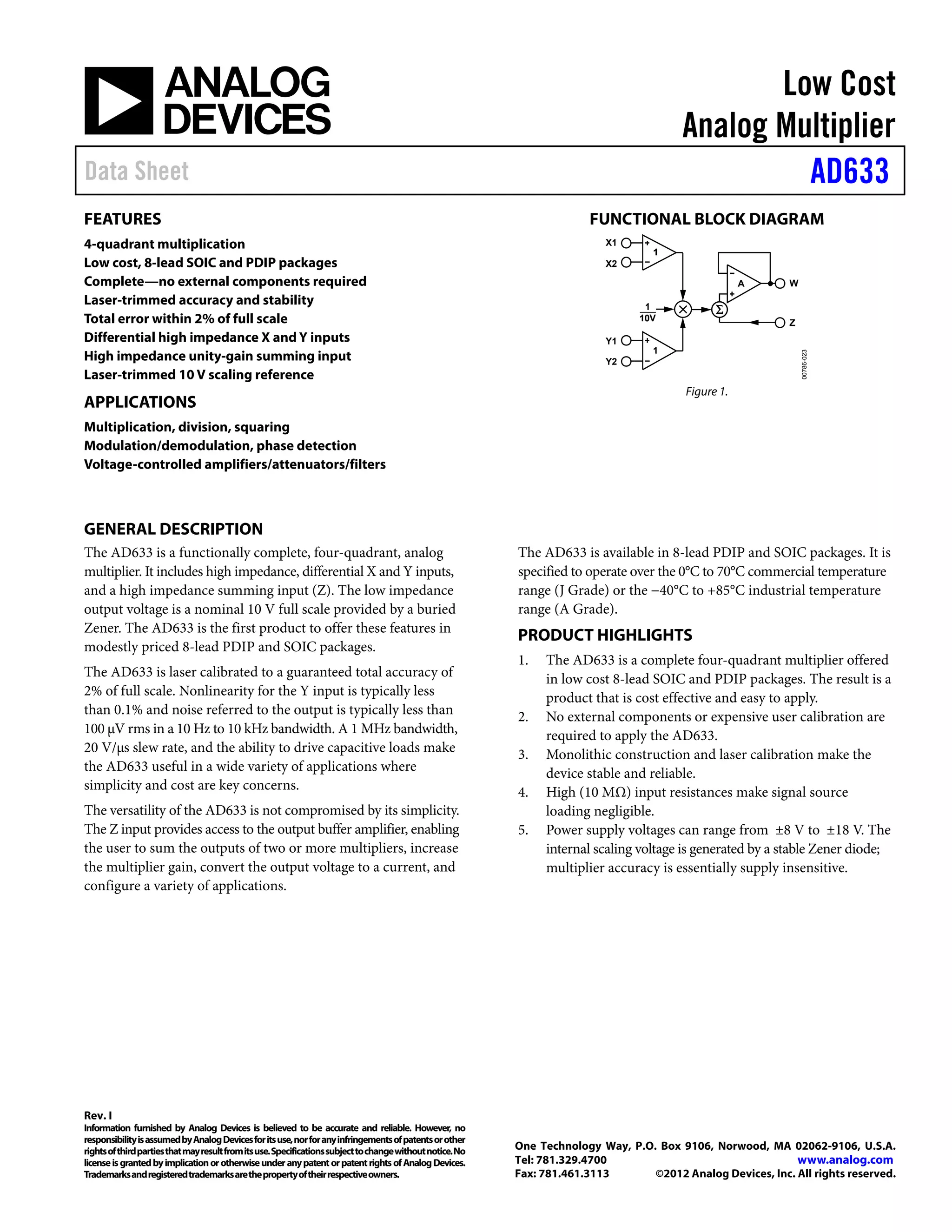 Datasheet Ad633 | PDF