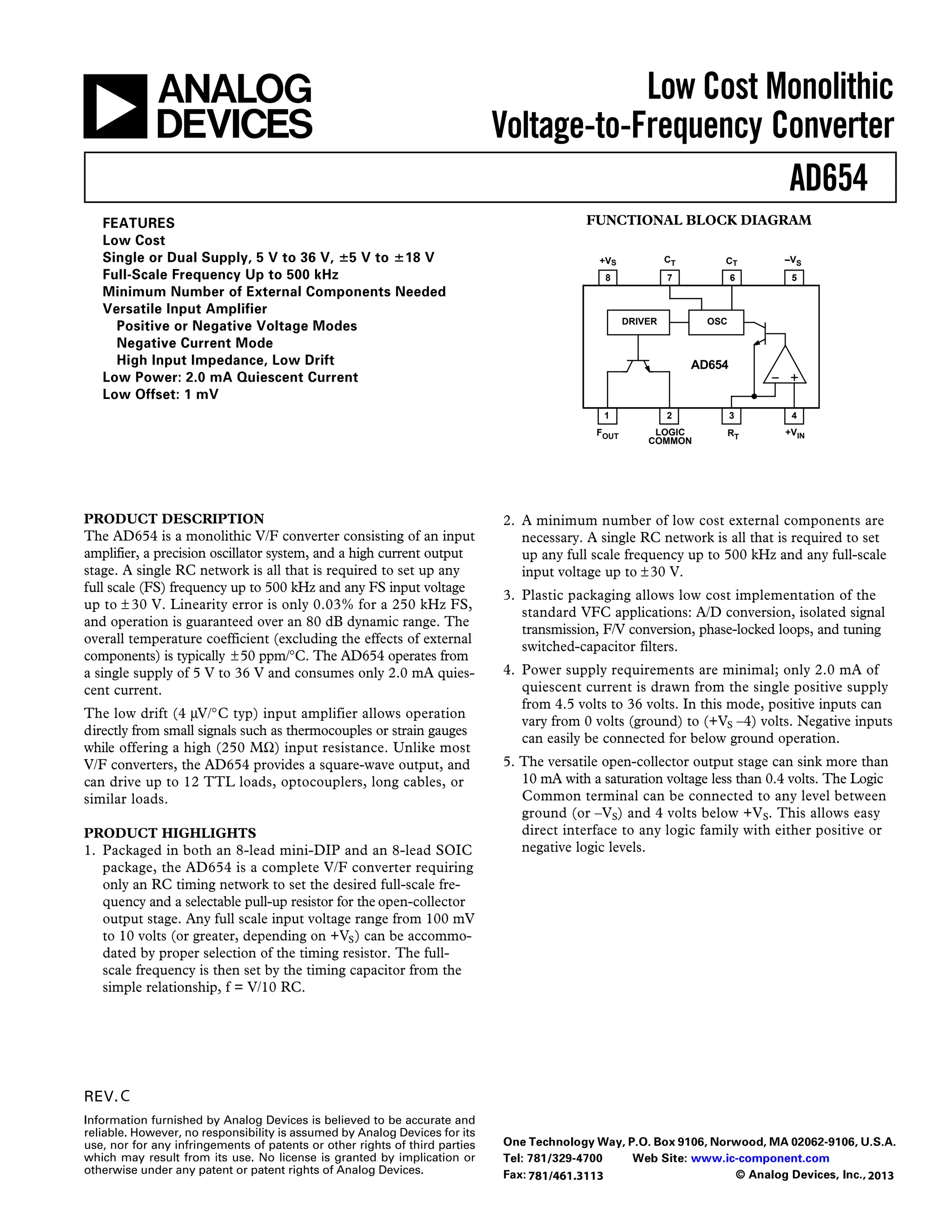 AD654 DataSheet - (ic-component.com) | PDF