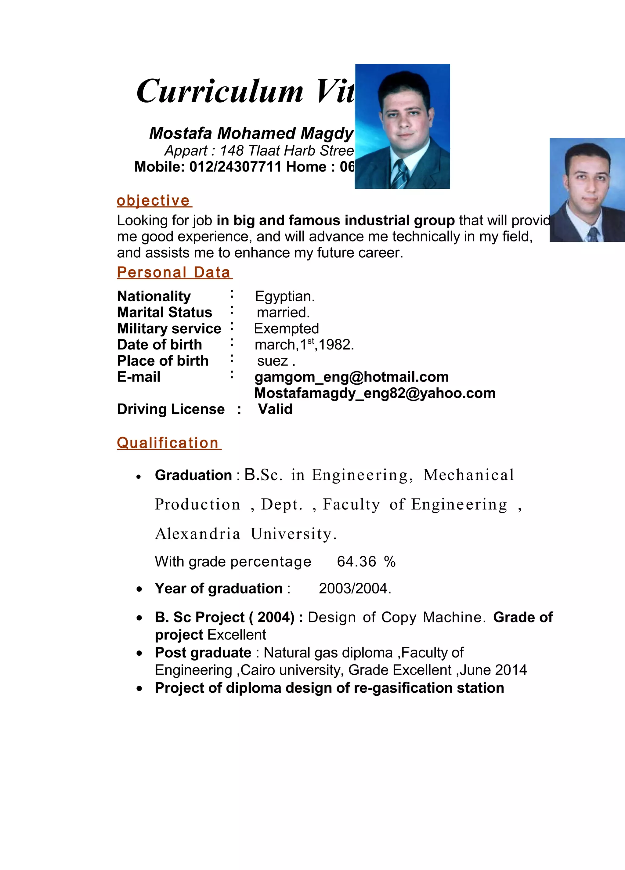 Eng mostafa magdy cv | DOC | Civil Engineering Industry | Industries
