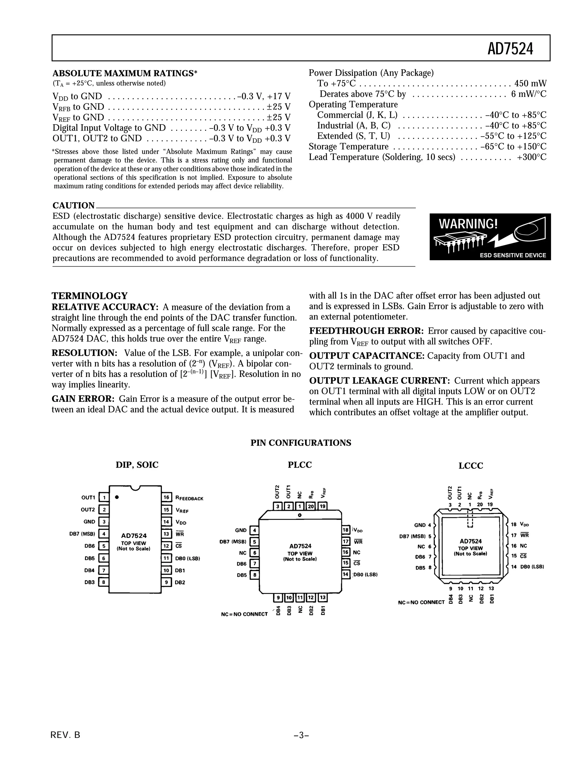 AD7524 8-Bit DAC Datasheet | PDF
