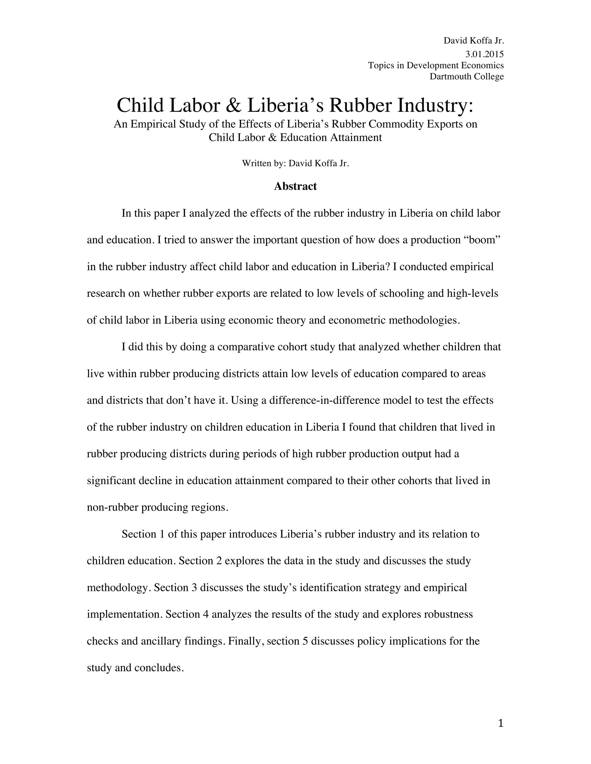 Child Labor & Liberia's Rubber Industry | PDF