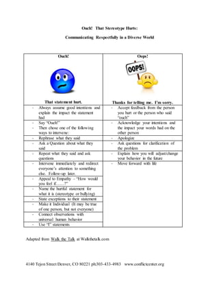 Ouch and Oops lesson | DOCX | Debated Sensitive Social Issues | Sensitive Topics