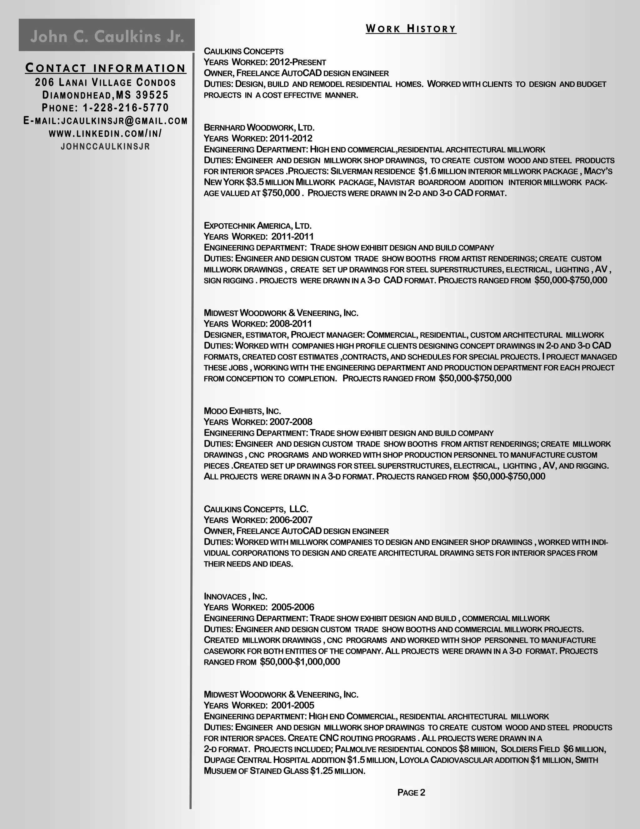 John C Caulkins Jr Resume 2016 | PDF