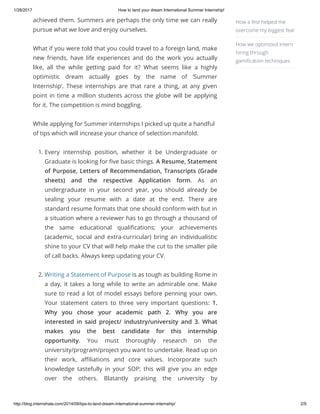 How to land your dream International Summer Internship! | PDF