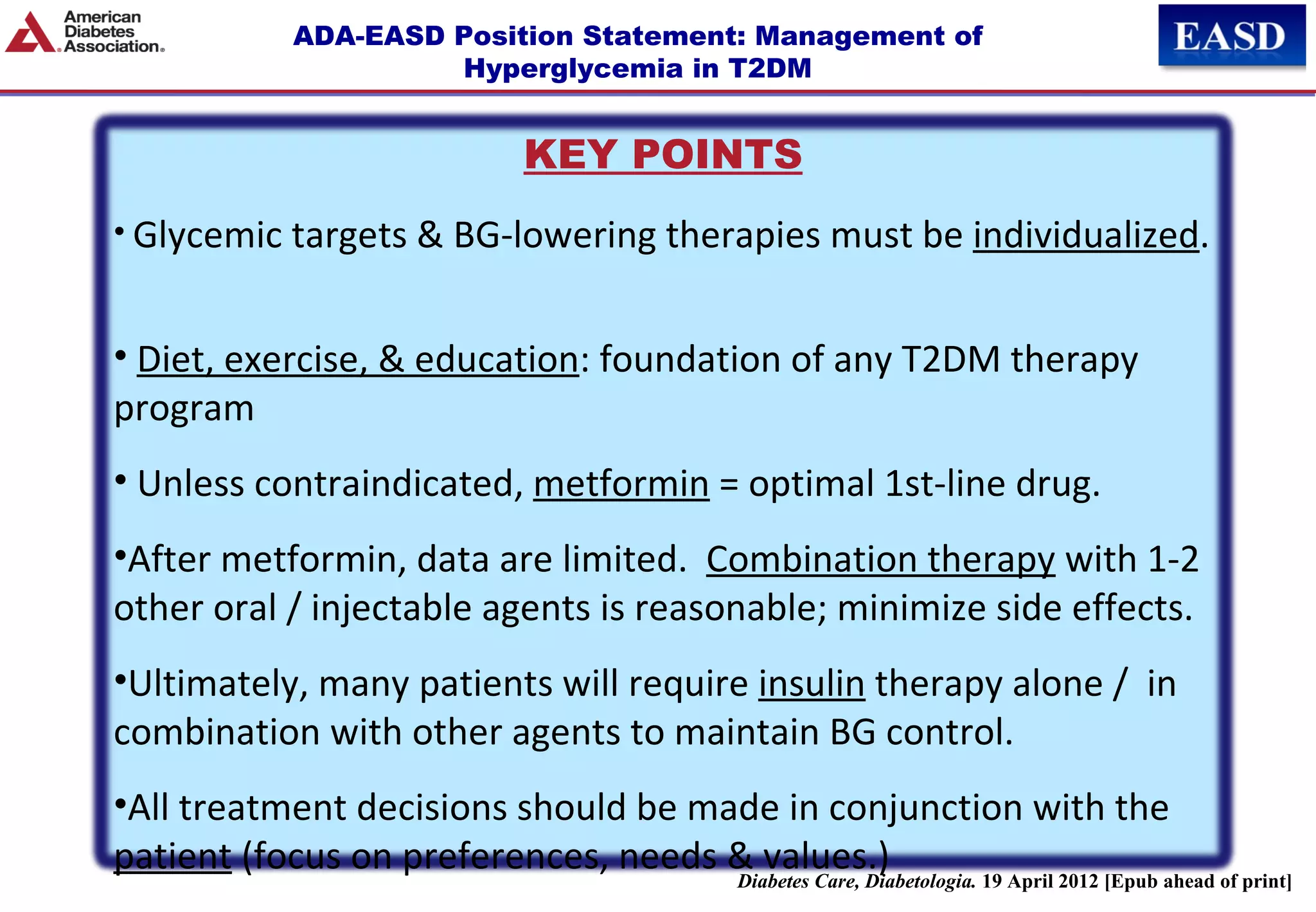 ADA EASD Position Statement Management of Hyperglycemia in T2 DM April ...