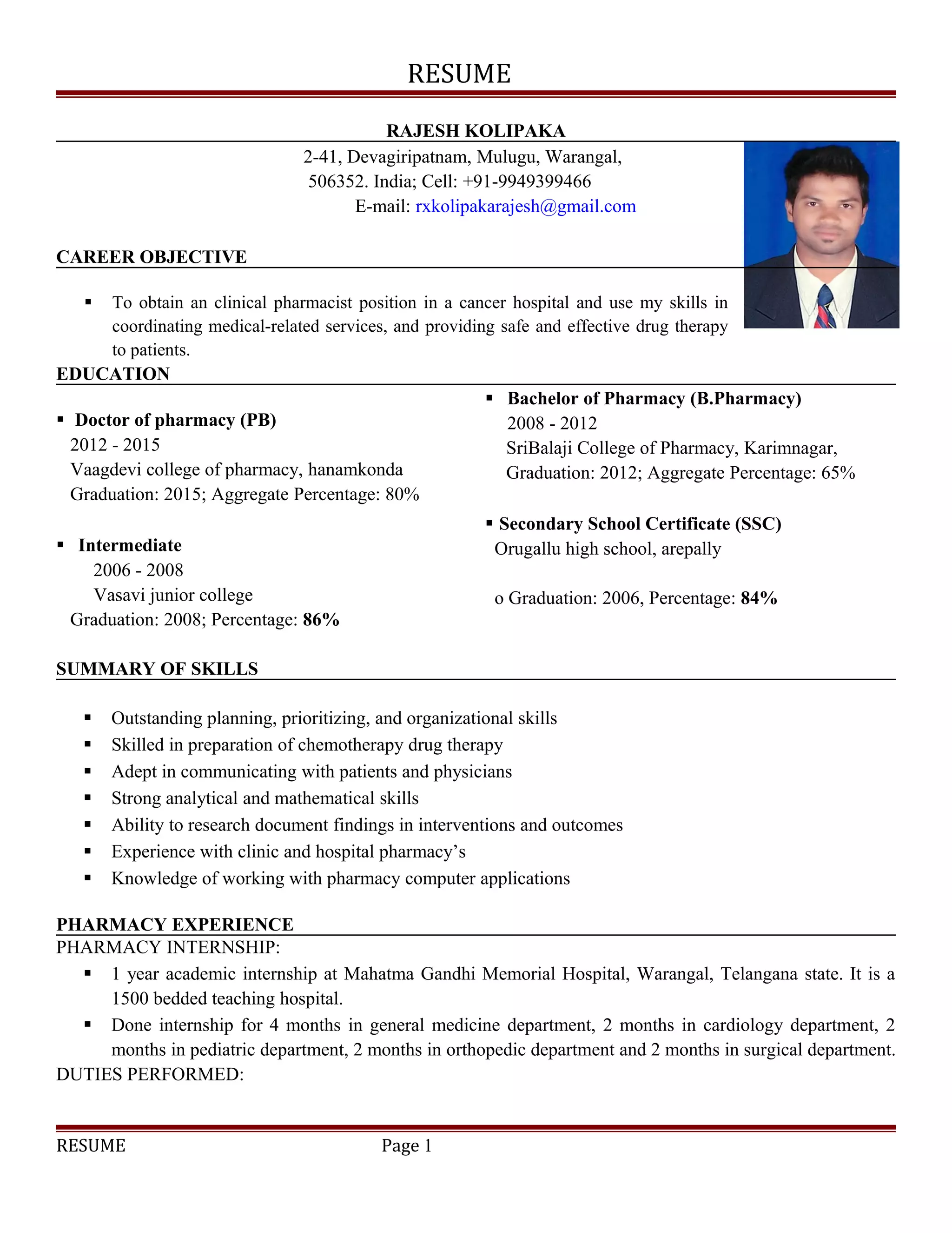 pharmacist rajesh | DOC