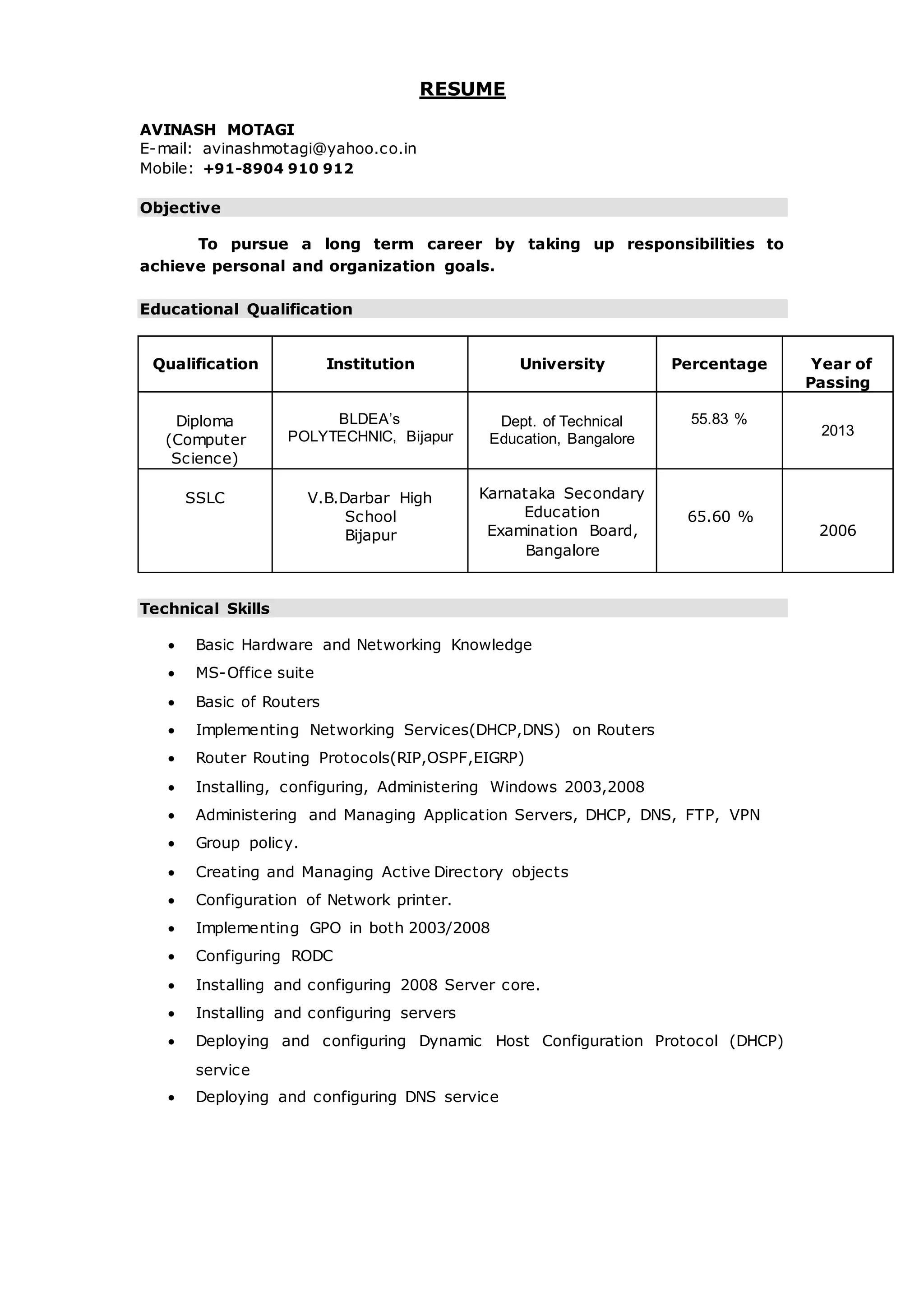avinash resume | PDF