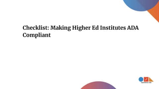 ADA Accessibility Checklist in Higher Education | PPTX