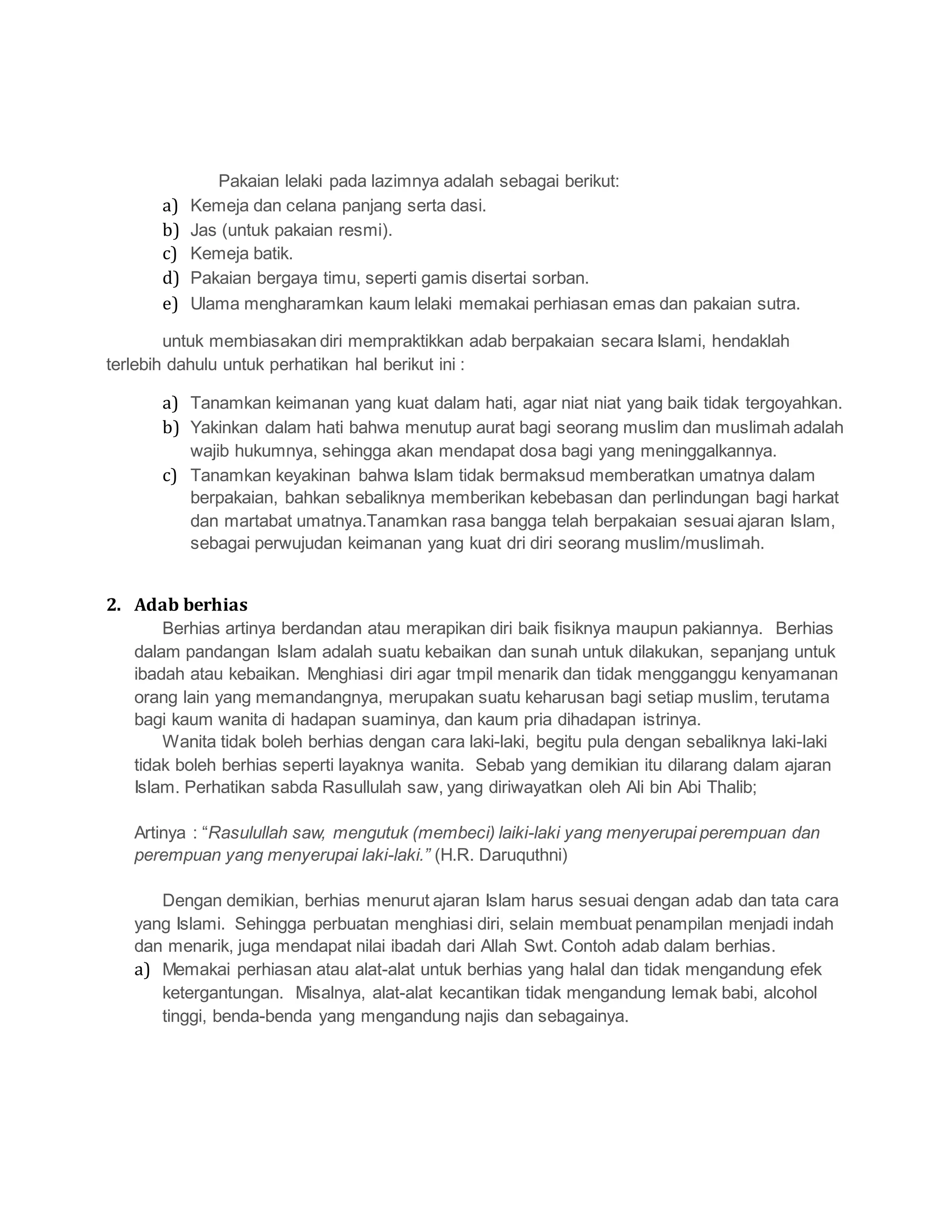 Adab dalam berpakaian dan berhias | DOCX