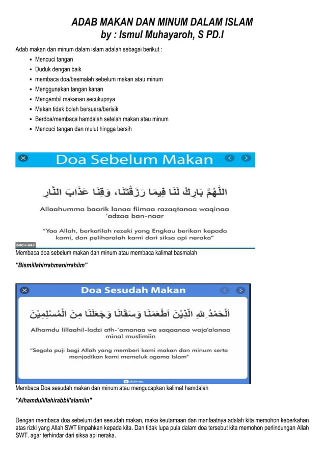 Penjelasan tentang adab makan dan minum yang baik dalam islam | PDF
