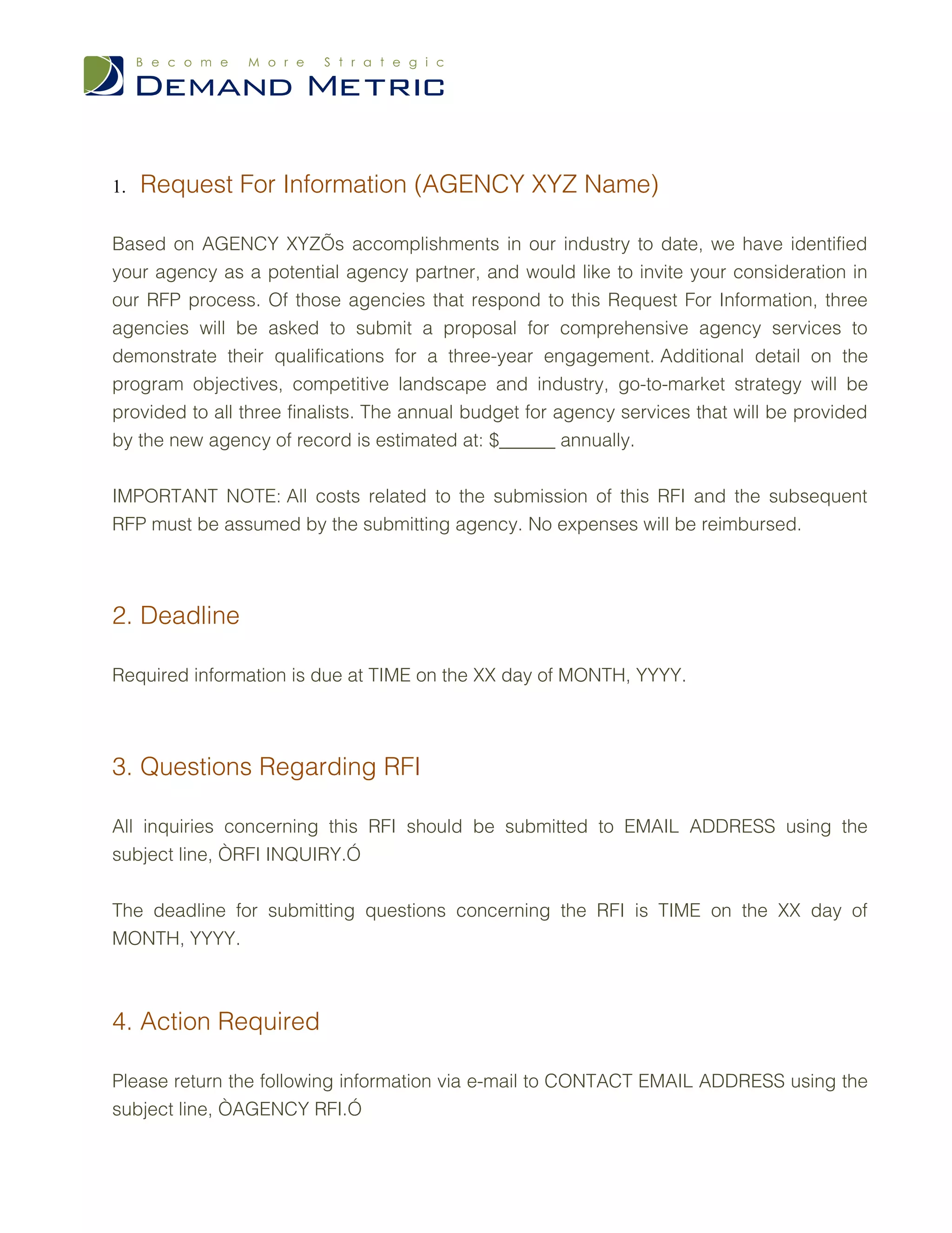 Ad Agency RFI Template | DOC