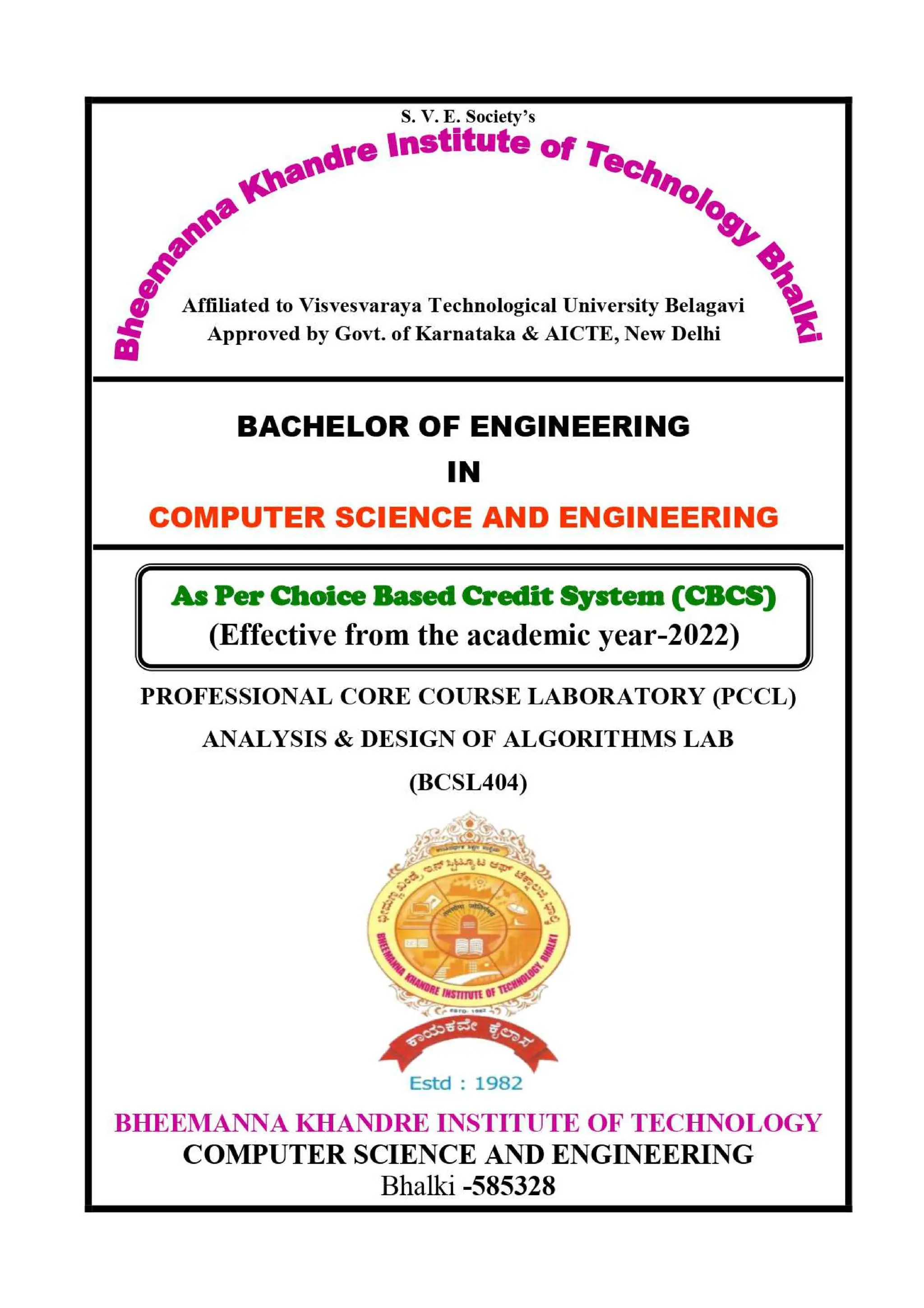 Analysis And Design Of Algorithm Lab Manual Bcsl404 Pdf Computer