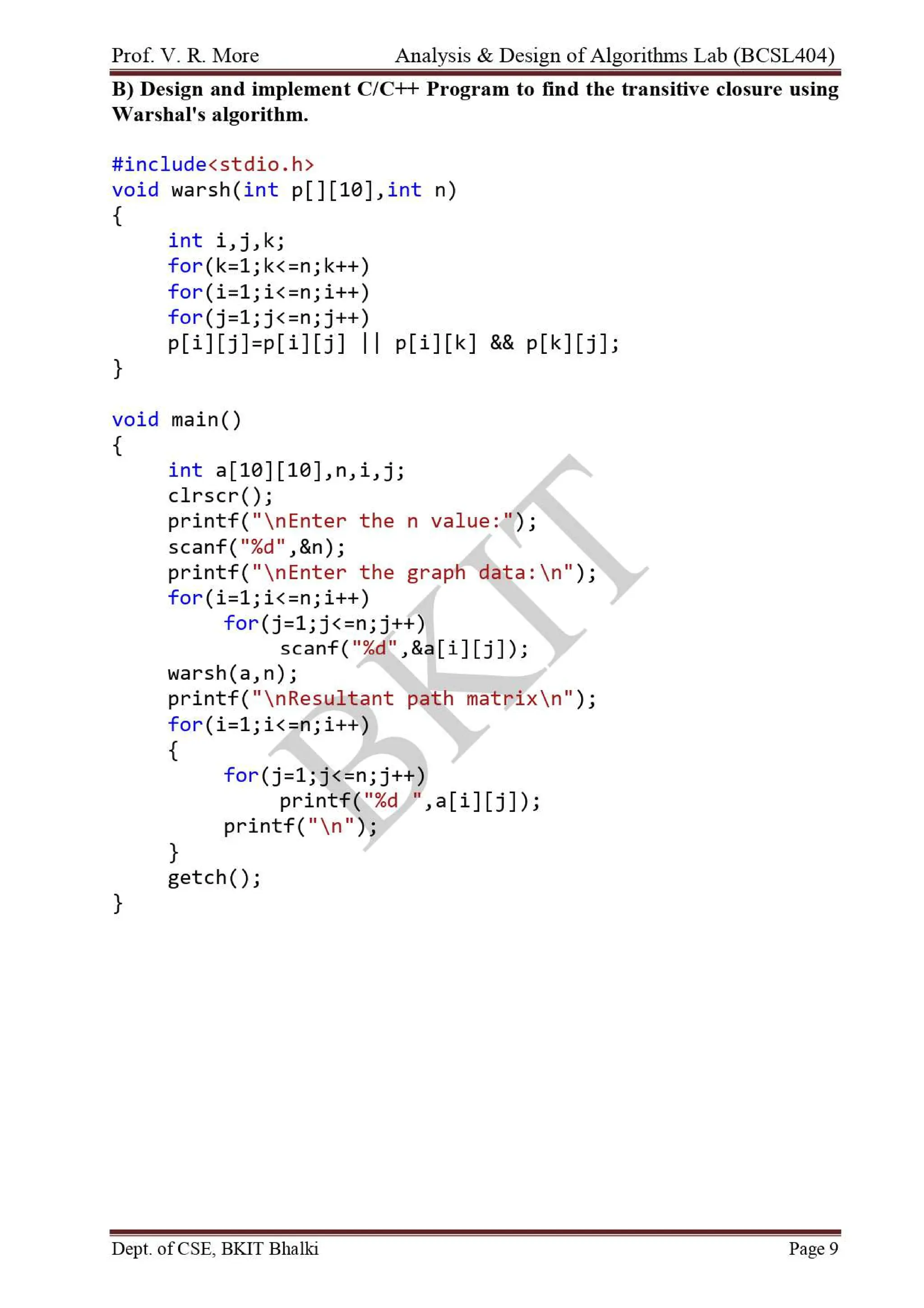 Analysis and Design of Algorithm Lab Manual (BCSL404) | PDF | Computer Software and Applications ...