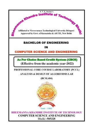 Analysis and Design of Algorithm Lab Manual (BCSL404) | PDF