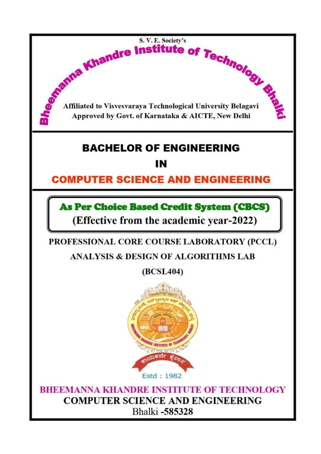 Analysis and Design of Algorithm Lab Manual (BCSL404) | PDF | Computer Software and Applications ...