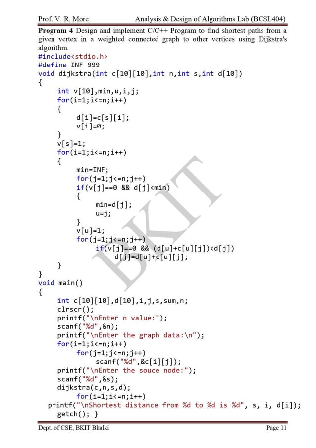 Analysis And Design Of Algorithm Lab Manual Bcsl404 Pdf Computer Software And Applications