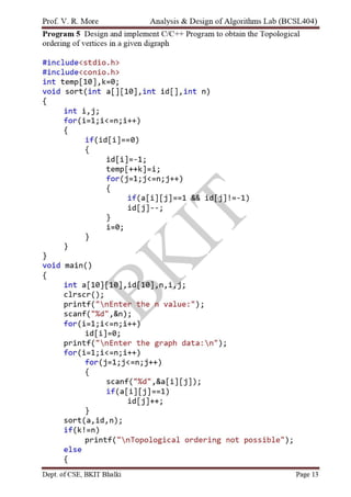 Analysis and Design of Algorithm Lab Manual (BCSL404) | PDF | Computer Software and Applications ...