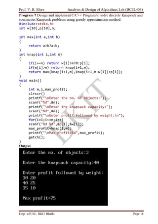 Analysis and Design of Algorithm Lab Manual (BCSL404) | PDF