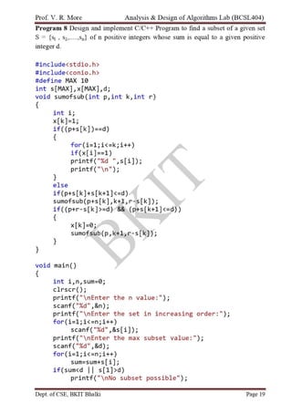 Analysis and Design of Algorithm Lab Manual (BCSL404) | PDF