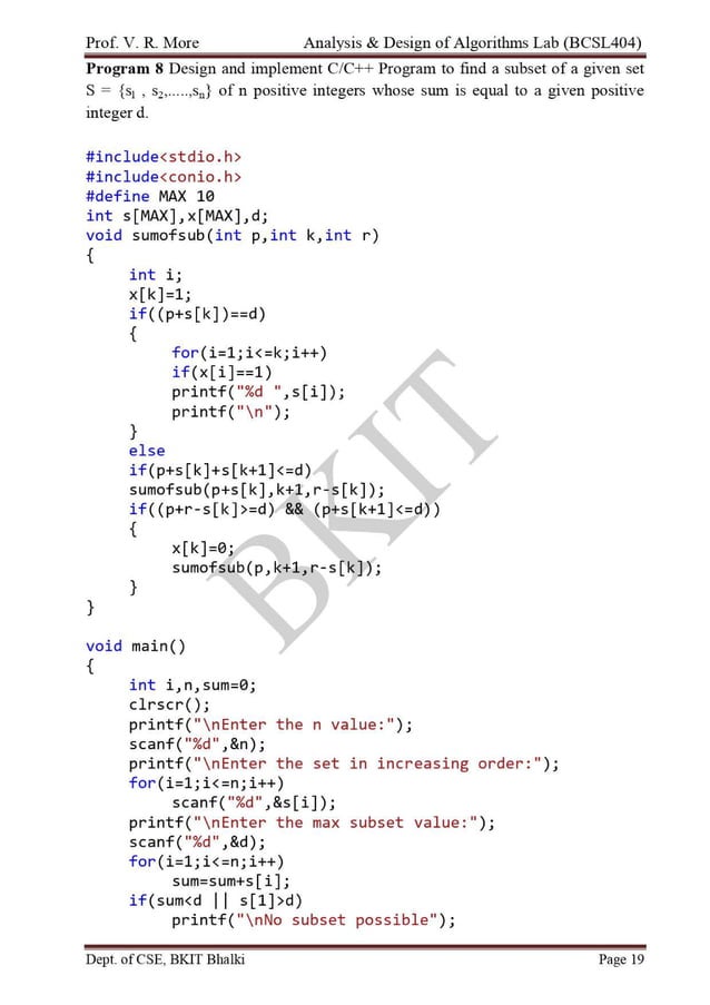 Analysis and Design of Algorithm Lab Manual (BCSL404) | PDF | Computer Software and Applications ...