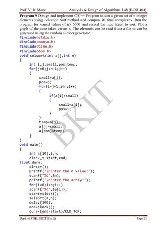 Analysis and Design of Algorithm Lab Manual (BCSL404) | PDF