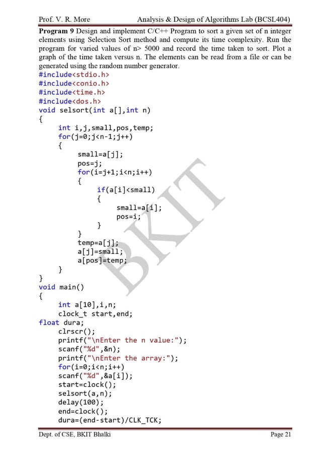 Analysis and Design of Algorithm Lab Manual (BCSL404) | PDF | Computer Software and Applications ...
