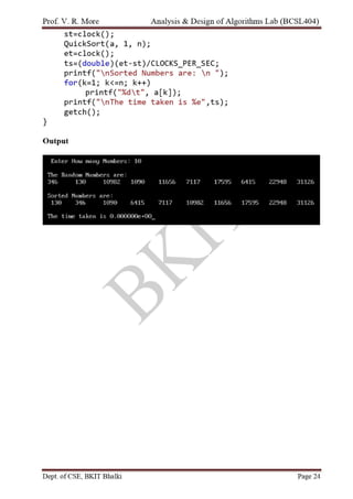 Analysis and Design of Algorithm Lab Manual (BCSL404) | PDF