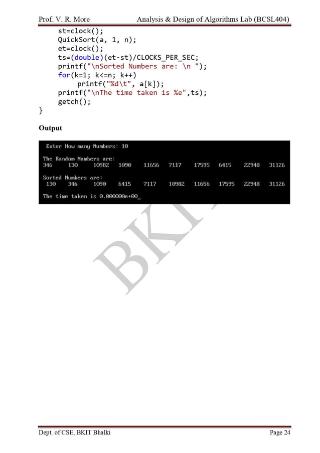 Analysis And Design Of Algorithm Lab Manual Bcsl404 Pdf Computer