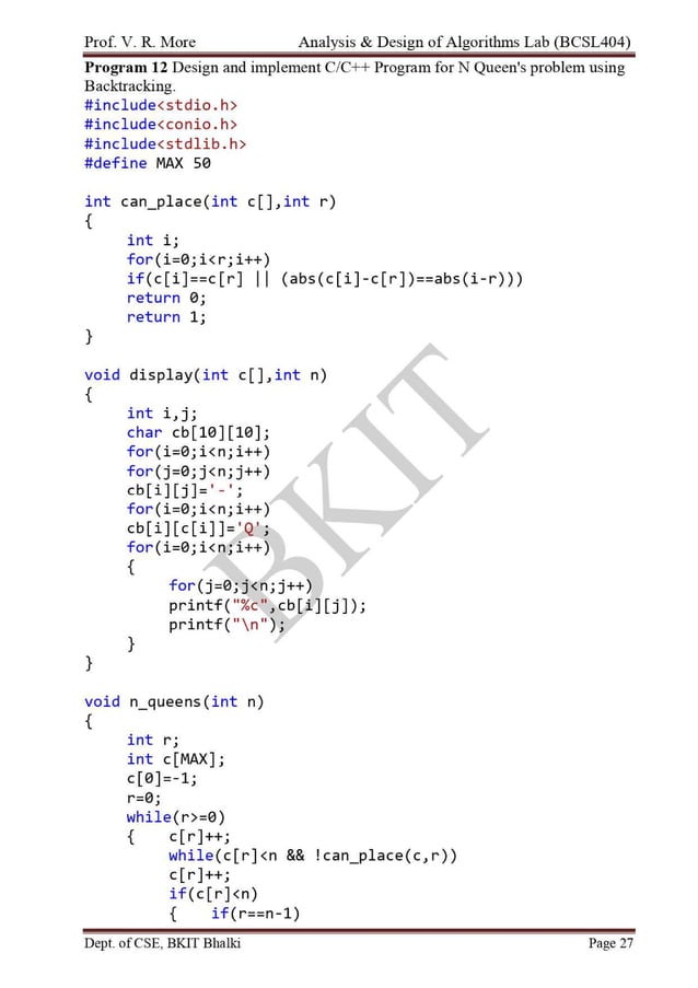 Analysis And Design Of Algorithm Lab Manual Bcsl404 Pdf
