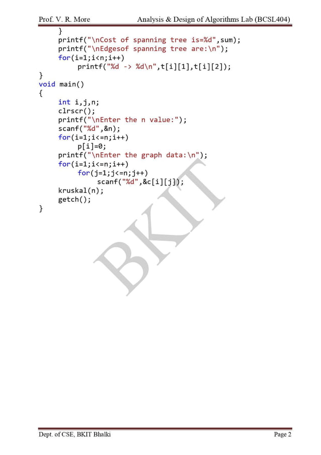 Analysis and Design of Algorithm Lab Manual (BCSL404) | PDF | Computer Software and Applications ...