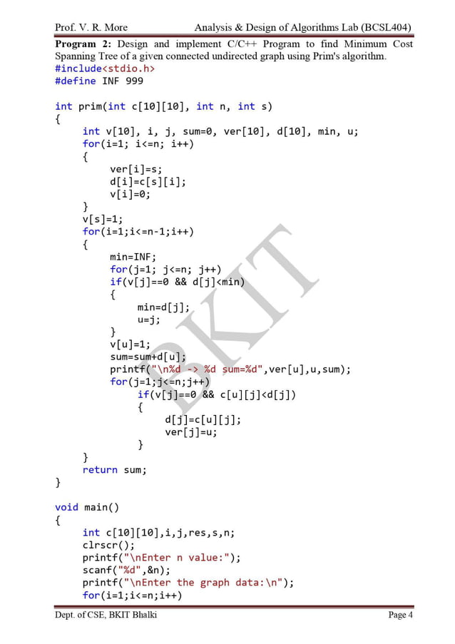 Analysis and Design of Algorithm Lab Manual (BCSL404) | PDF | Computer Software and Applications ...