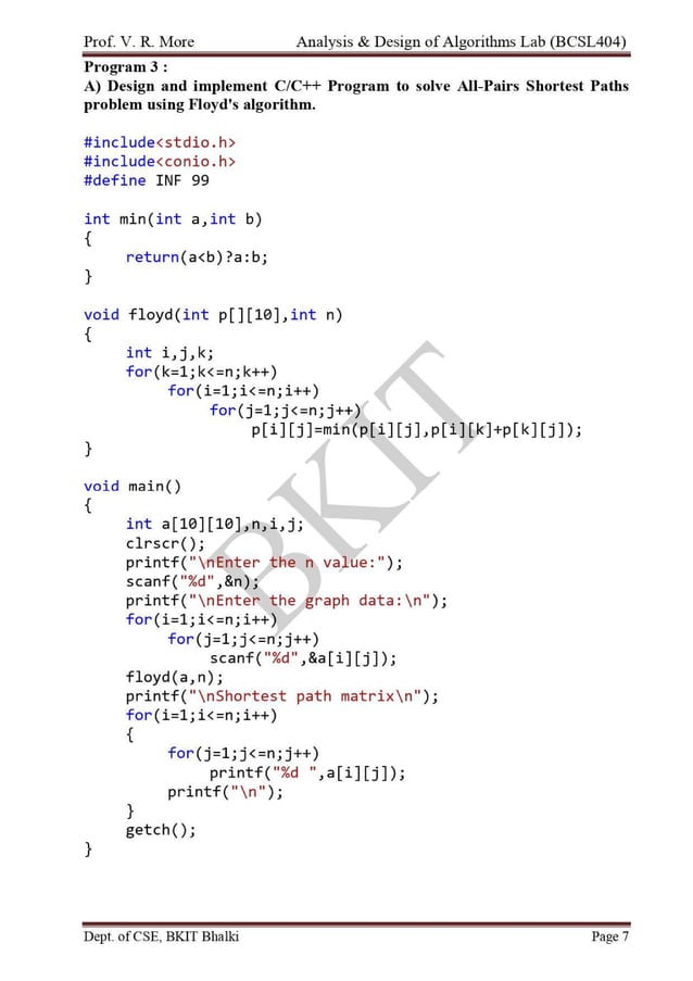 Analysis and Design of Algorithm Lab Manual (BCSL404) | PDF | Computer Software and Applications ...