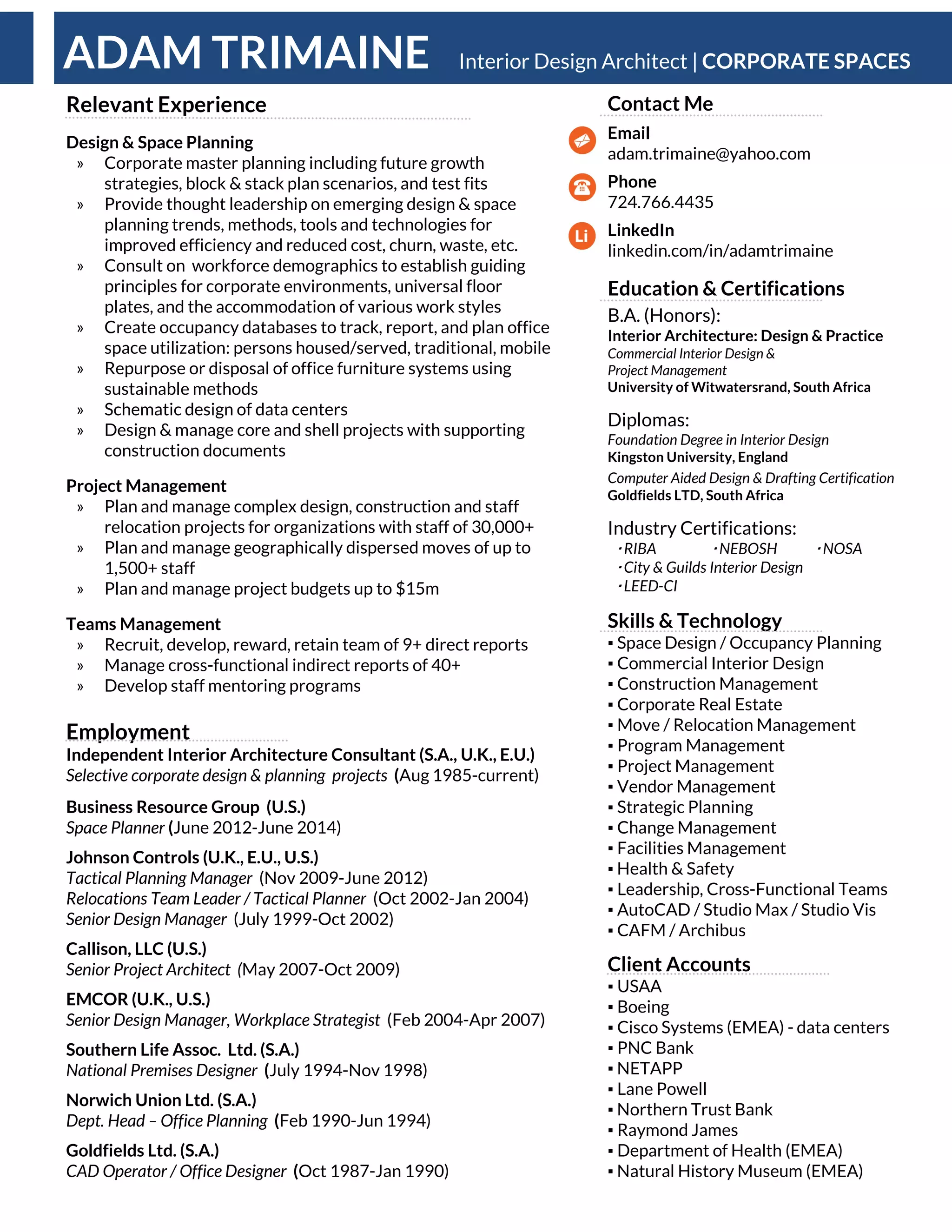 Adam Trimaine: Interior Design Architect CV | PDF