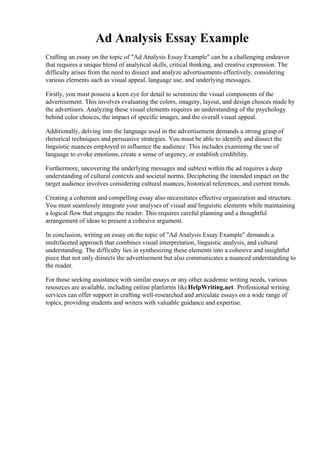 Ad Analysis Essay Example. Advertisement-Analysis-Assignment-Sheet | PDF