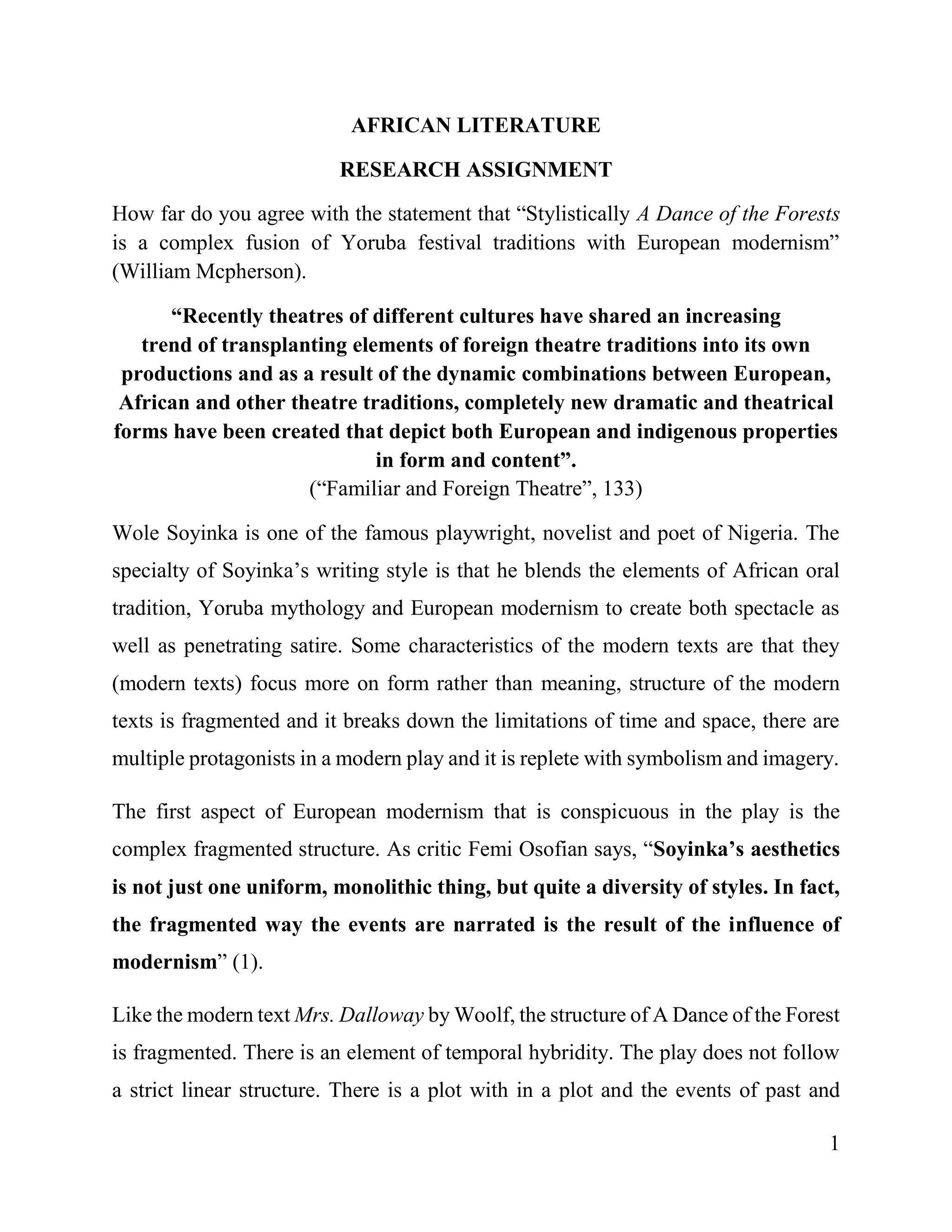 A Dance of the Forests by Wole Soyinka.docx | Drama | Genres