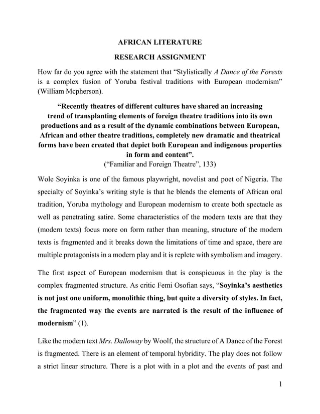 A Dance of the Forests by Wole Soyinka.docx | Drama | Genres