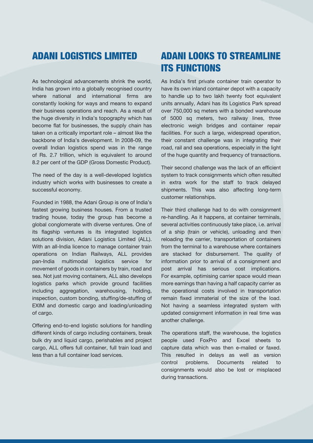 Case Study by Ramco - Adani Logistics | PDF | Logistics and Transportation Industry | Industries
