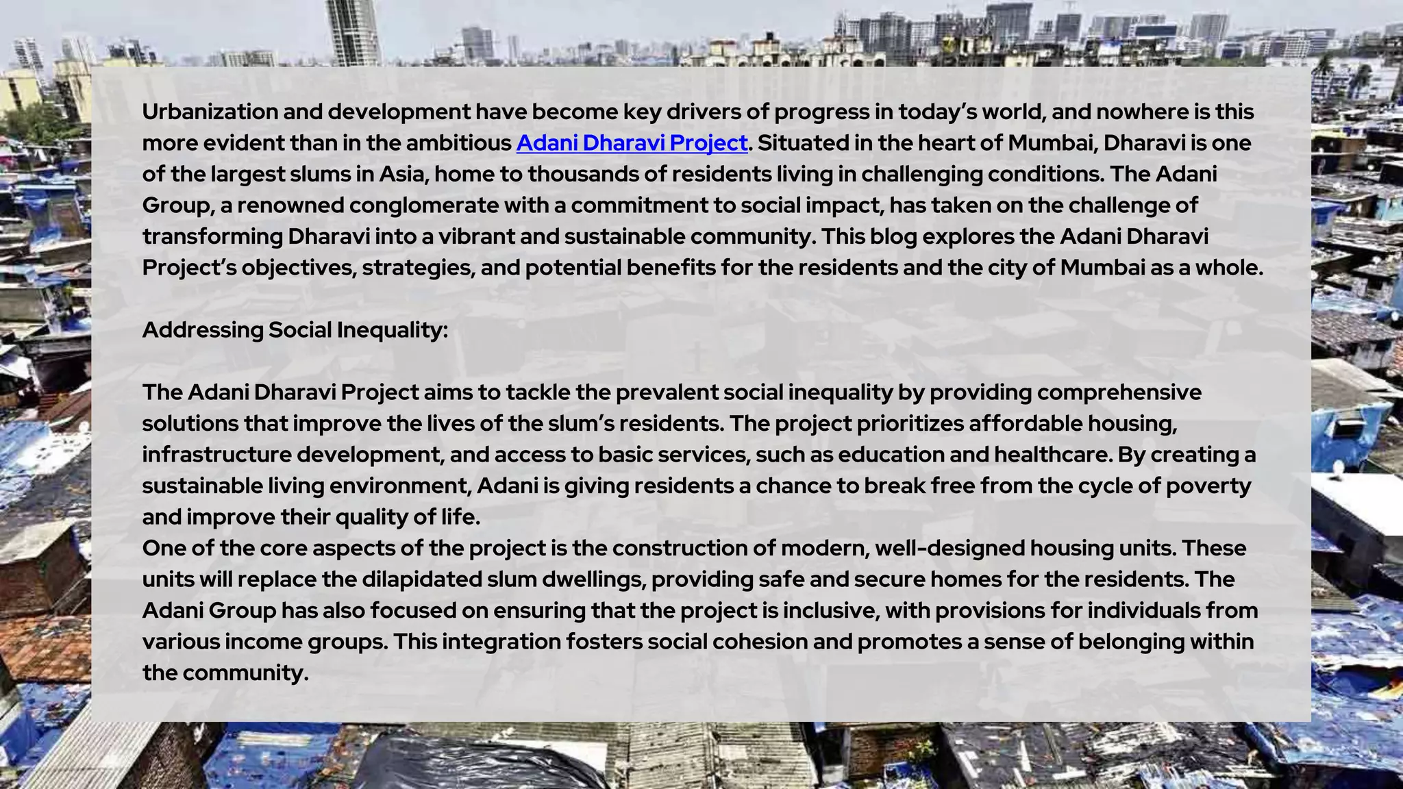 Adani Dharavi Project Transforming Lives and Empowering Communities | PPTX