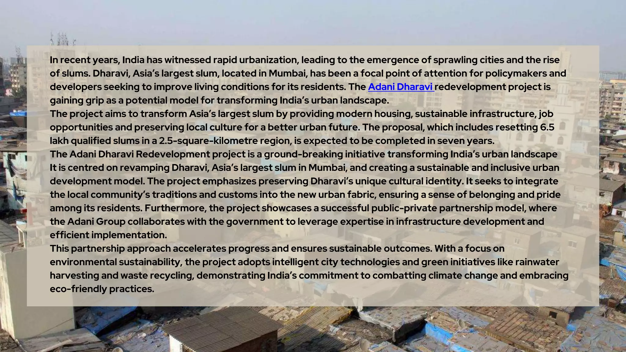 Adani Dharavi redevelopment is a model for India’s Urban change | PPTX