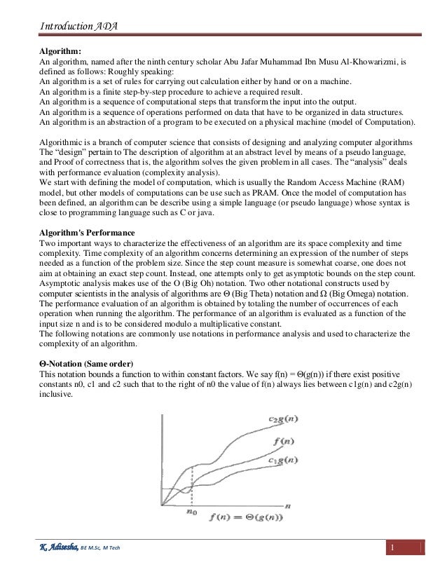 Analysis And Design Of Algorithms Notes