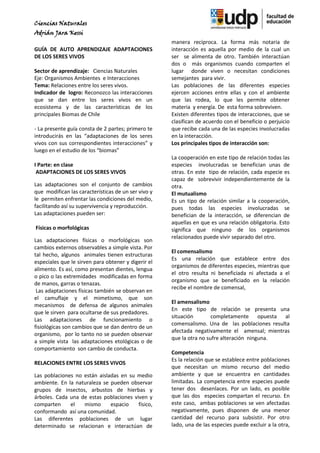 Adaptaciones de lo seres vivos | DOCX