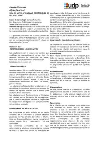 Adaptaciones de los seres vivos a su hábitat. | DOCX