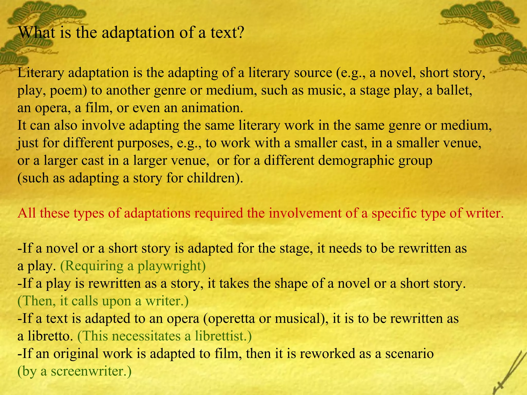 Adaptation approach literature | PPT